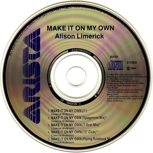 Alison Limerick - Make It On My Own (Import CD single) Used – Borderline MUSIC