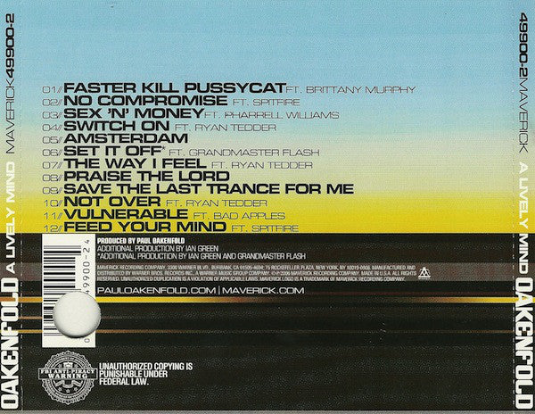 Paul Oakenfold A Lively Mind Used Cd Borderline Music
