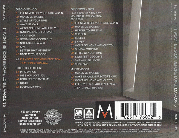 Maroon 5 – It Won't Be Soon Before Long DELUXE Edition CD+DVD - Used ...