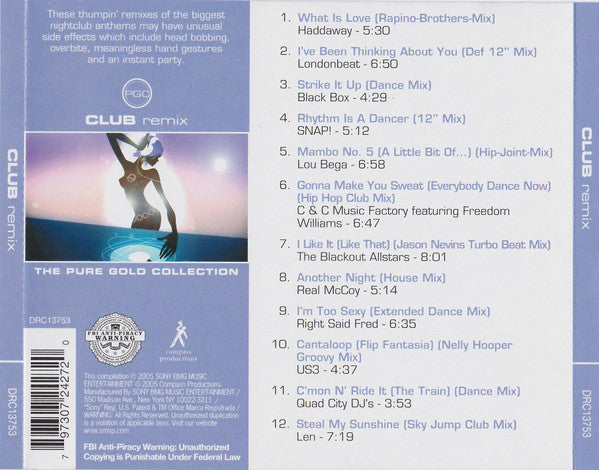 CLUB Remix - The Pure Gold Collection (Various 90's mixes) CD - Used ...