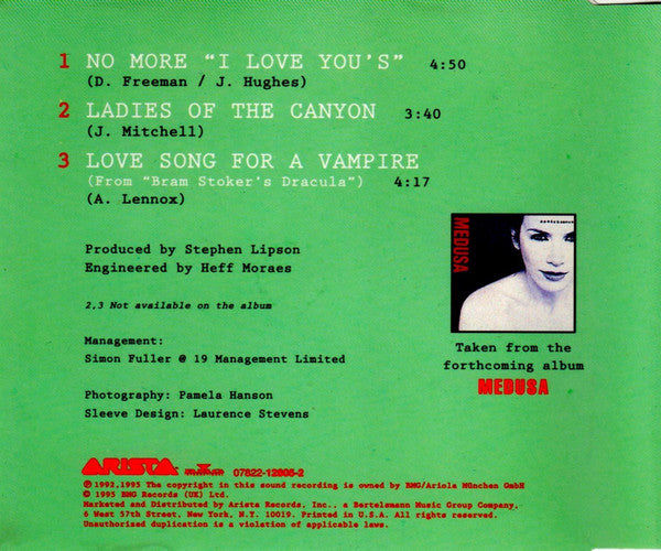 Annie Lennox - No More I Love You's + b-side + Love Song For A Vampire ...
