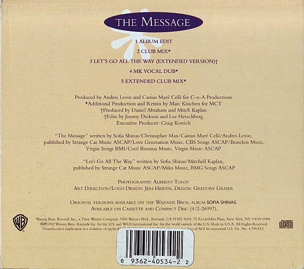 Sofia Shinas - The Message / Let's Go All The Way (US Maxi-CD single ...