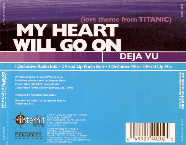 Deja Vu - My Heart Will Go On (The Dance Mixes) CD Single - Used ...