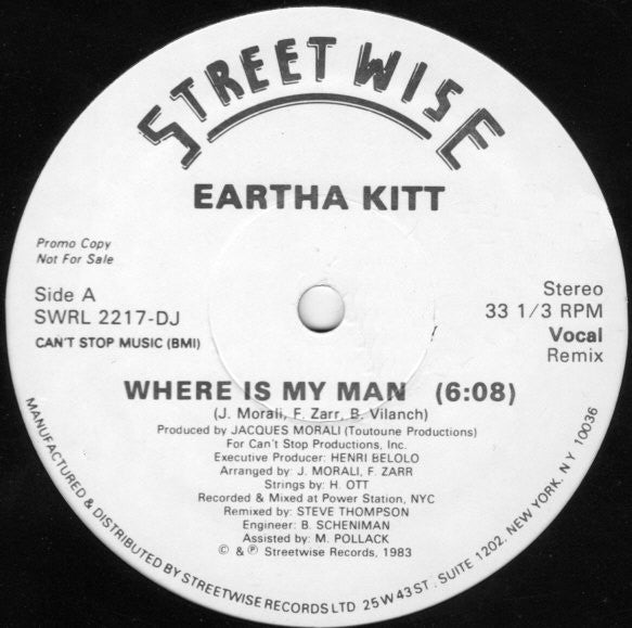 Eartha Kitt - Where Is My Man (PROMO 12" Single) LP Vinyl - Used ...