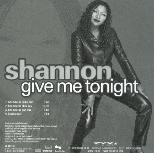 Shannon - Give Me Tonight 2002 mixes CD single – Borderline MUSIC