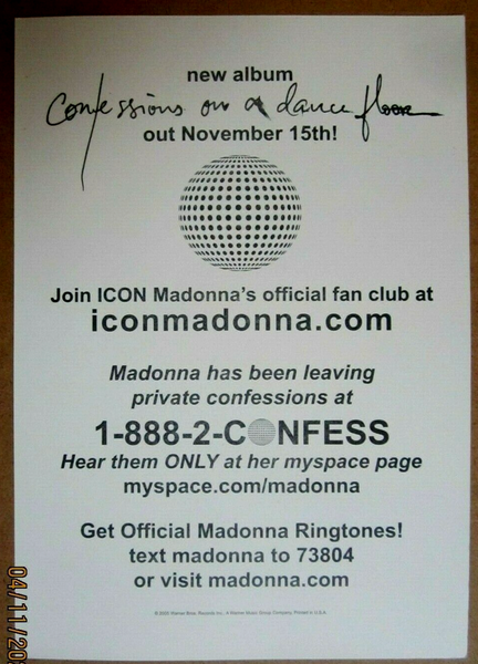 MADONNA Confessions On A Dance Floor USA Promo Sticker Sheet - Officia ...